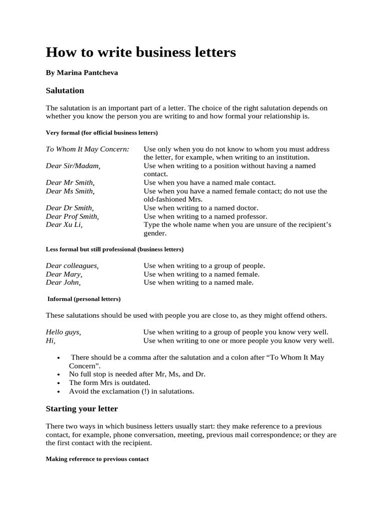 Business Letter Writing Guide | PDF | Written Communication | Writing