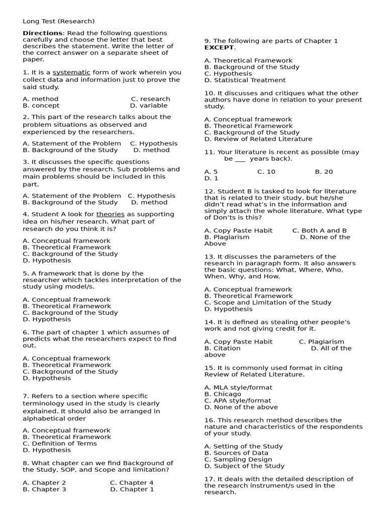 Long Test Research Final | PDF | Hypothesis | Data