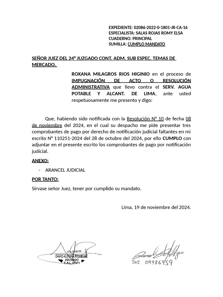 Roxana Milagros Rios Higinio Cumplo Mandato | PDF