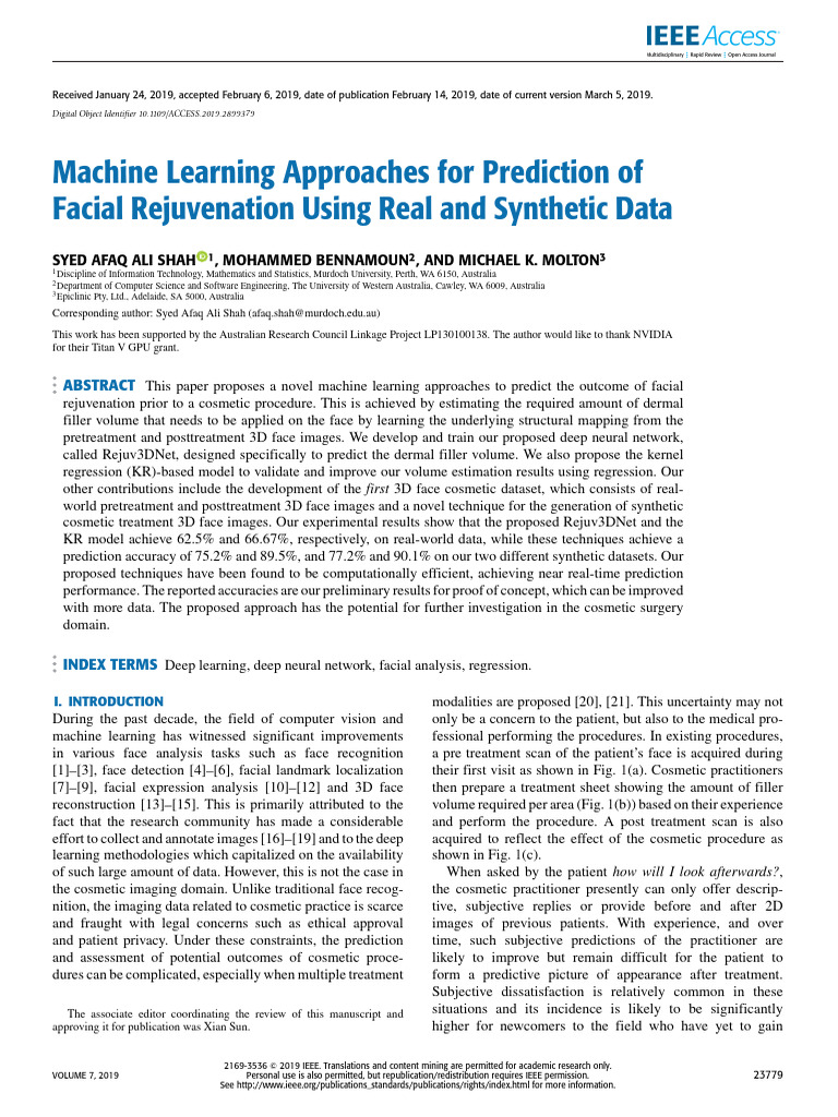 Machine Learning Approaches For Prediction of Facial Rejuvenation Using Real and Synthetic Data ...