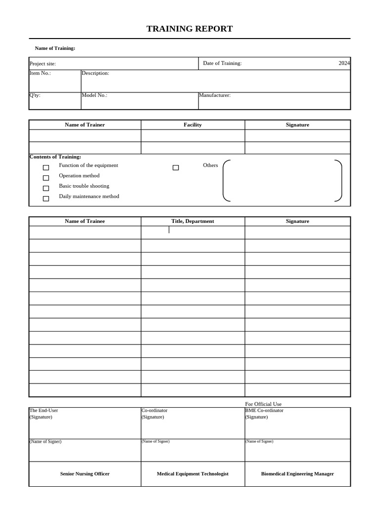Training Report Form | PDF