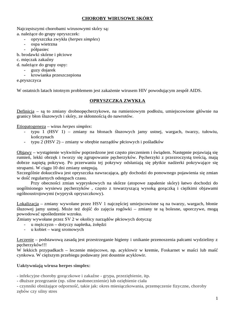 Choroby Wirusowe Skóry. | PDF
