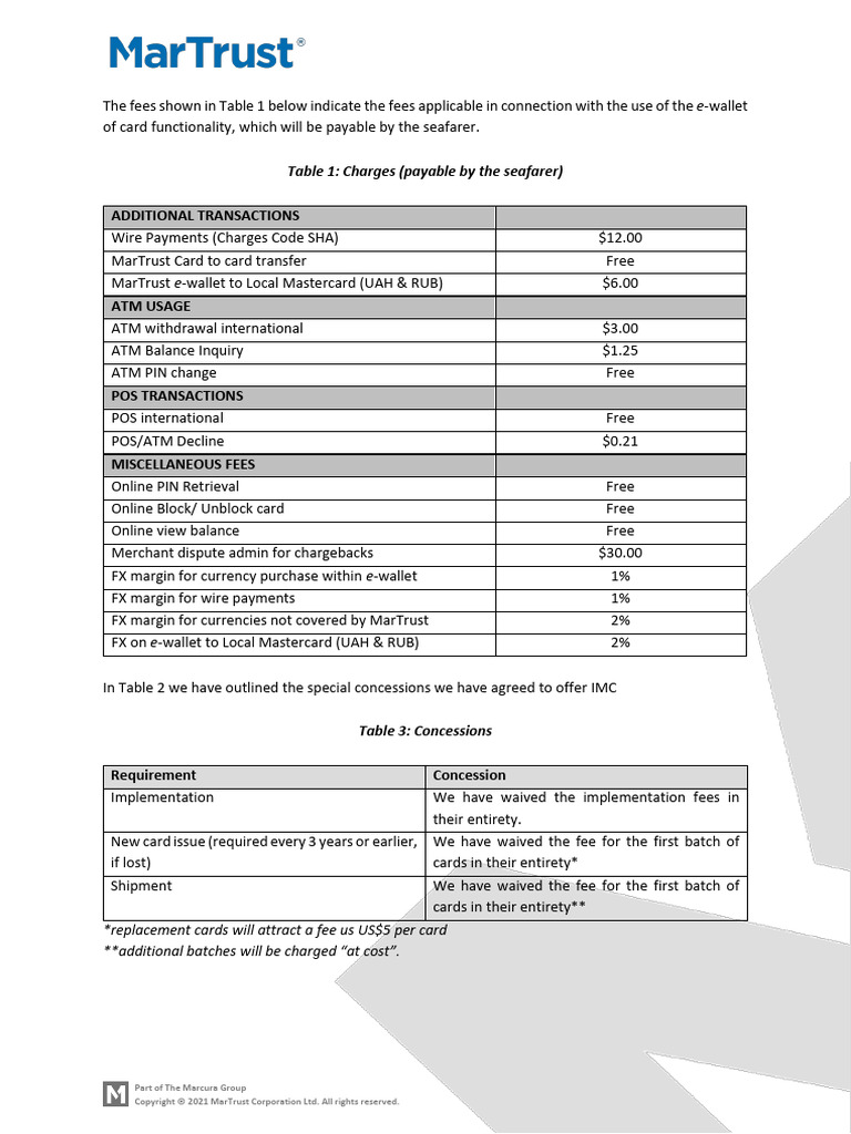 E-Wallet Fees for Seafarers | PDF | Master Card | Automated Teller Machine