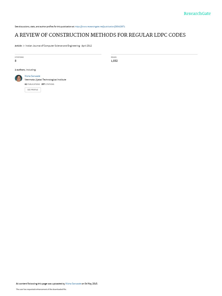 A Review of Construction Methods For Regular LDPC | PDF | Low Density ...