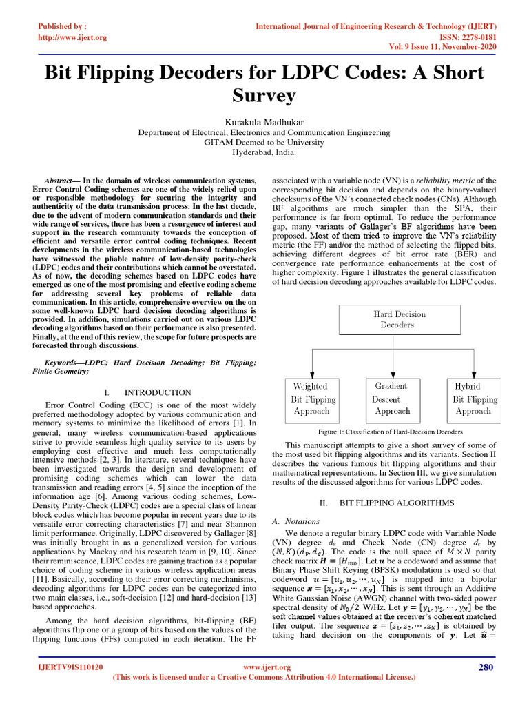 IJERT Bit Flipping Decoders For LDPC Cod | PDF | Low Density Parity Check Code | Error
