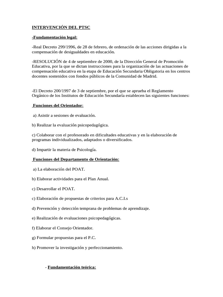 Intervención Del PTSC | PDF | Evaluación | Maestros