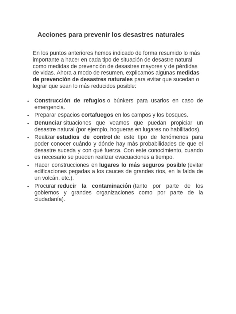 Acciones para Prevenir Los Desastres Naturales | PDF