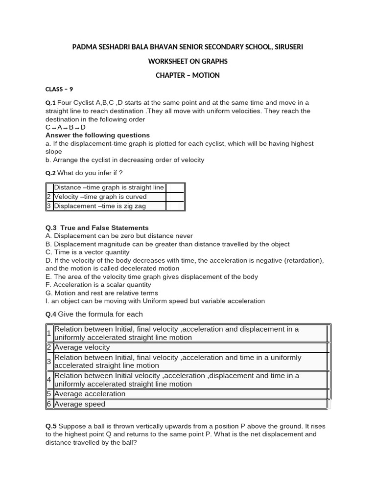 WORKSHEET MOTION 1 | PDF
