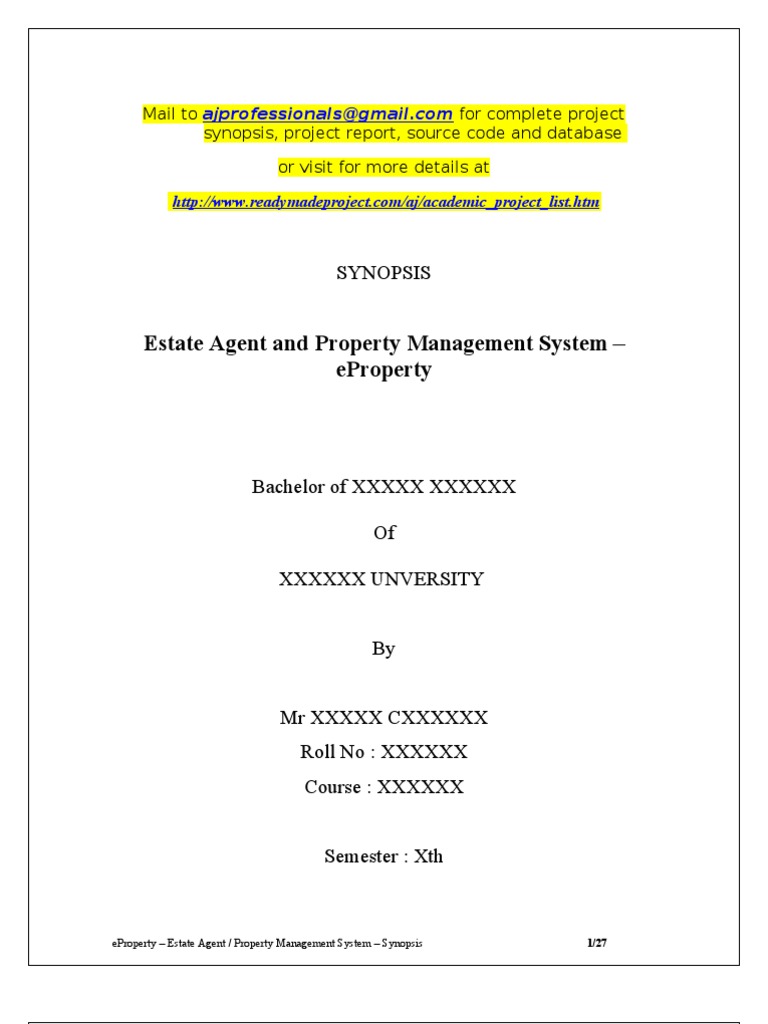 Estate Agent and Property Management System - Eproperty: Synopsis | PDF ...
