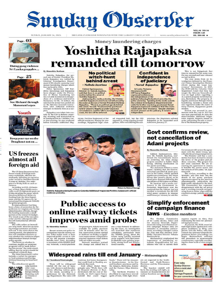 Sunday Observer Paper 26.01.2025 | PDF