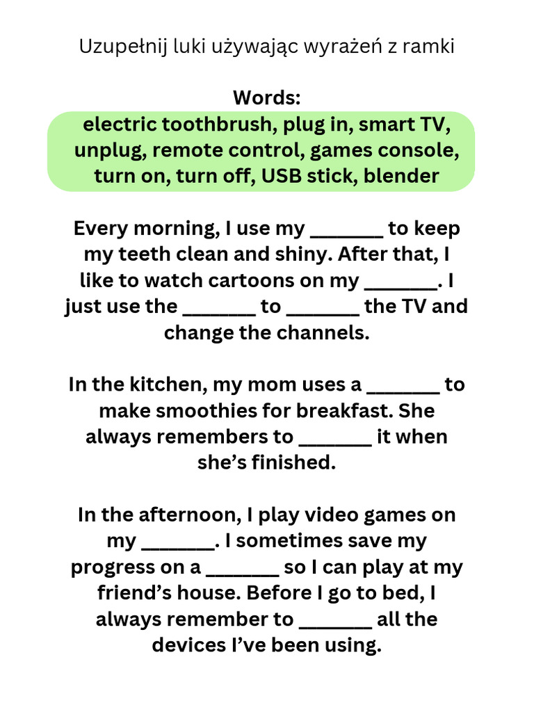 Here’s a Gap-fill Exercise for the Sixth Grader Using the Provided Words Fill in the Gaps With ...