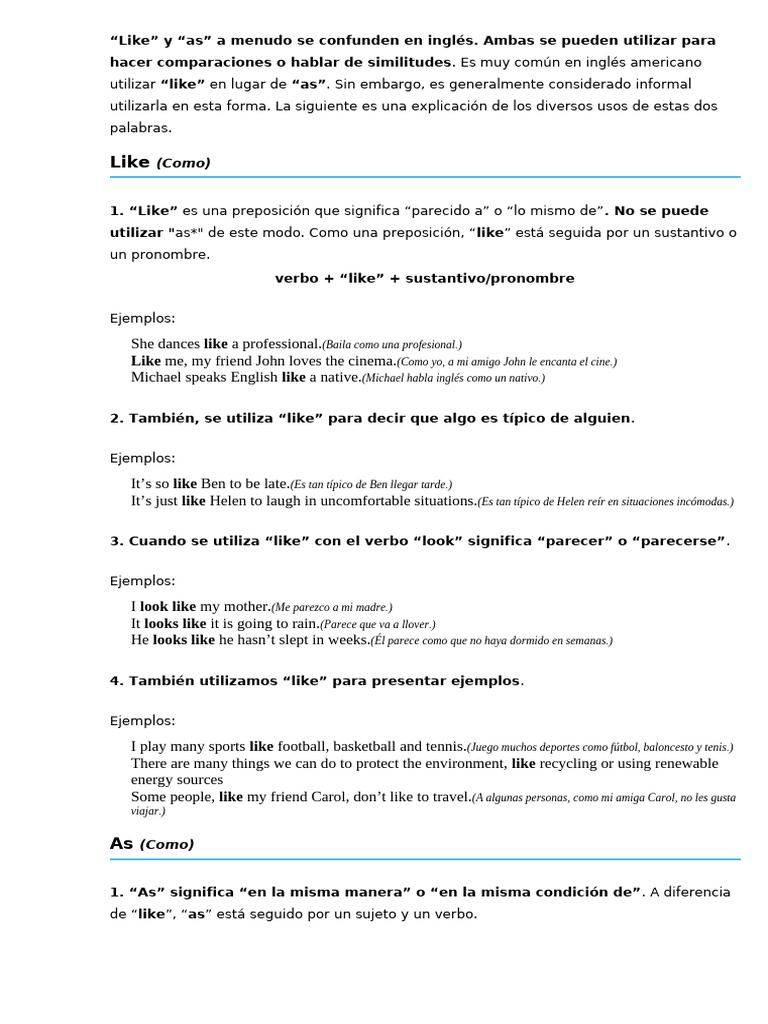 Like Vs As | PDF | Lingüística