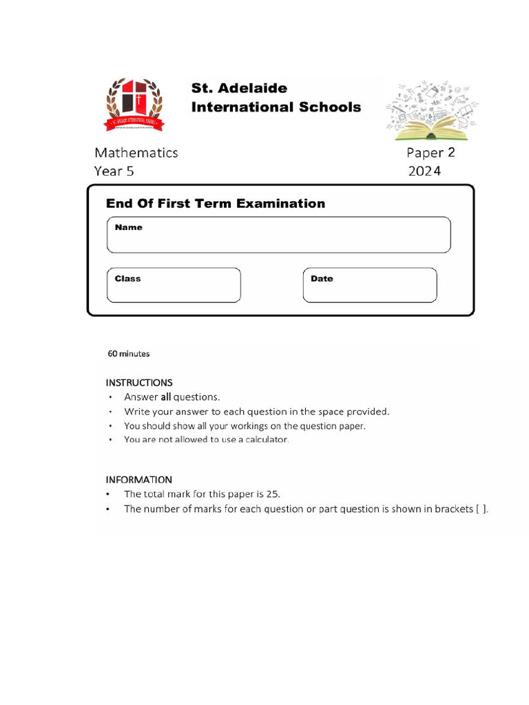 Year 5 End of Term 1 Maths Exams P2 | PDF