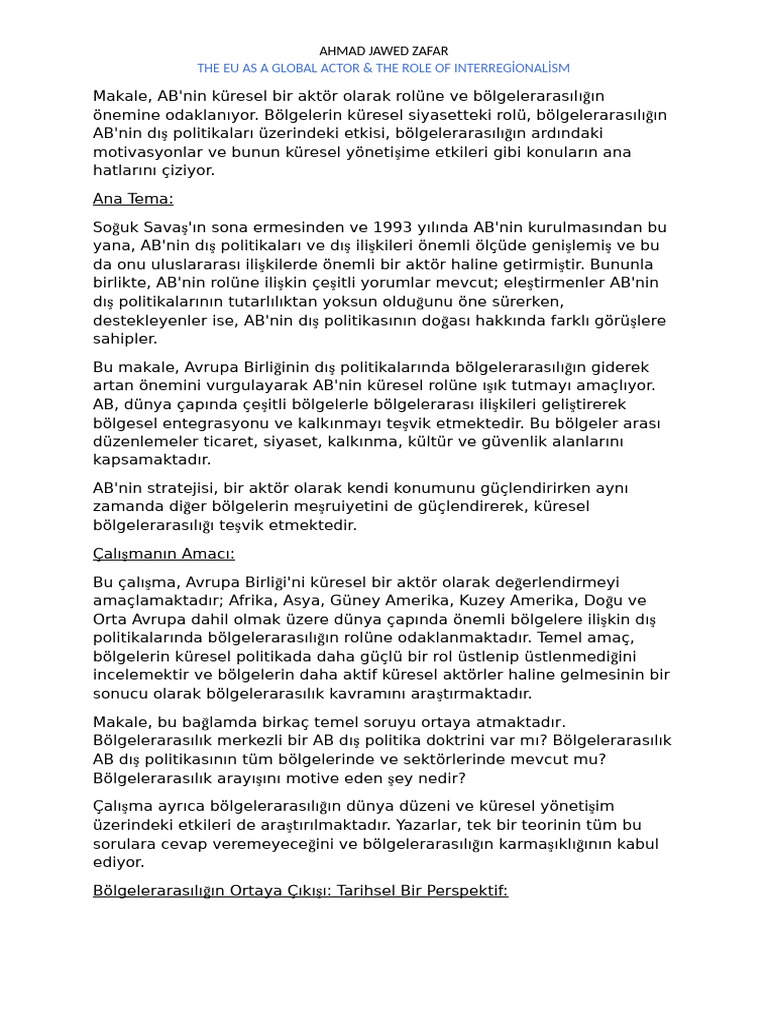 Inroduction The EU As A Global Actor - Özet | PDF