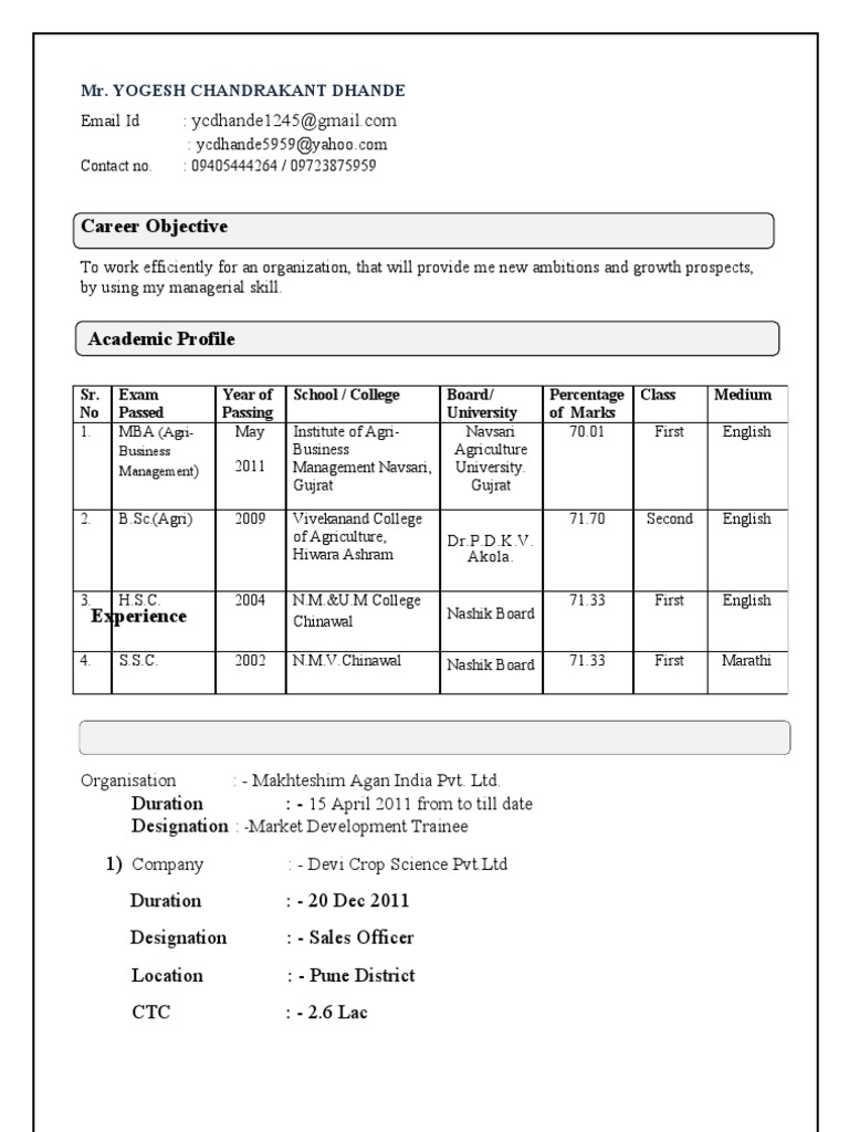 Yogesh CV With Photo | PDF | Agriculture | Further Education