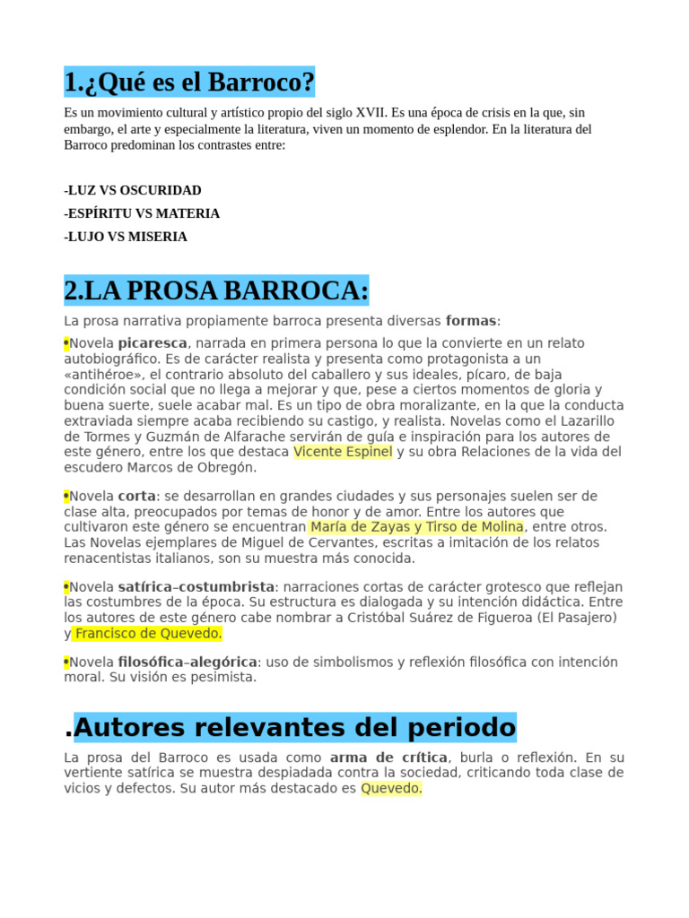 La Prosa y El Teatro Del Barroco | PDF | Barroco | Sátira