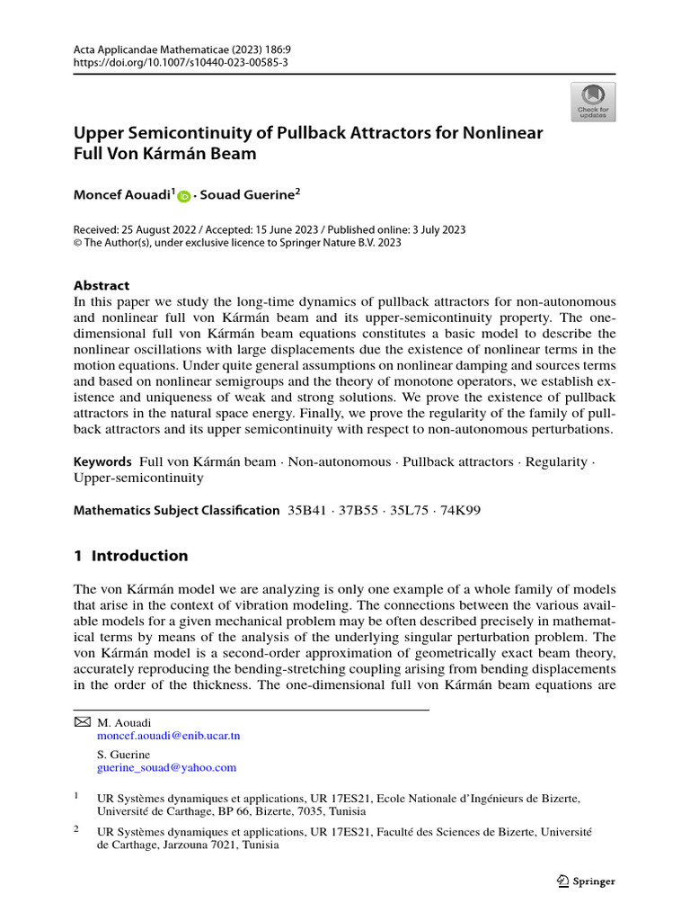 Pullback Attractors in von Kármán Beam | PDF | Attractor | Dynamical System