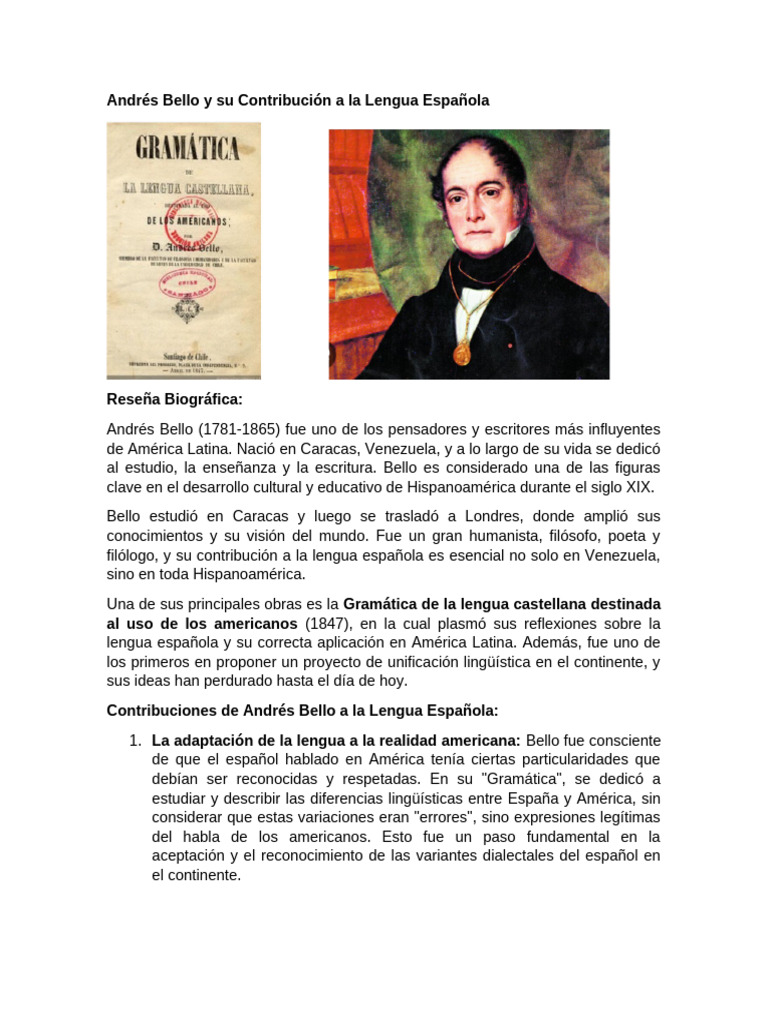 Andrés Bello y su Legado Lingüístico | PDF | Lengua española | Lingüística