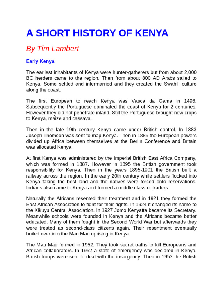 A Short History of Kenya | PDF | Kenya