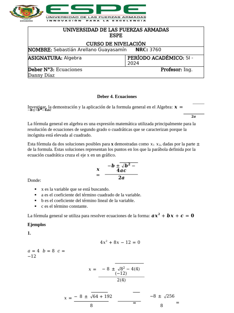 Deber 4. Fórmula General | PDF