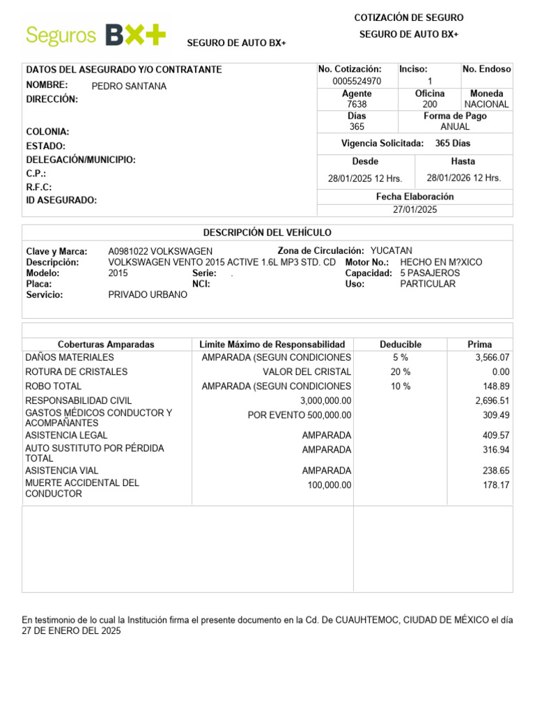 Propuesta Bx+ Vento | PDF | Seguro