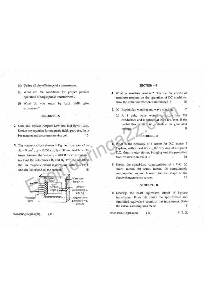 WB.tech Electrical Engineering 3rd Semester 2022 Papers | PDF | Electric Motor | Transformer