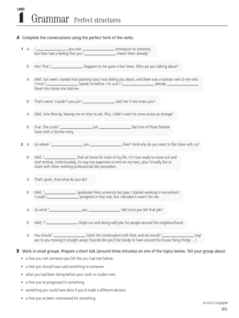 Voices Advanced StudentWorksheets Grammar 1 Unit 01 | PDF