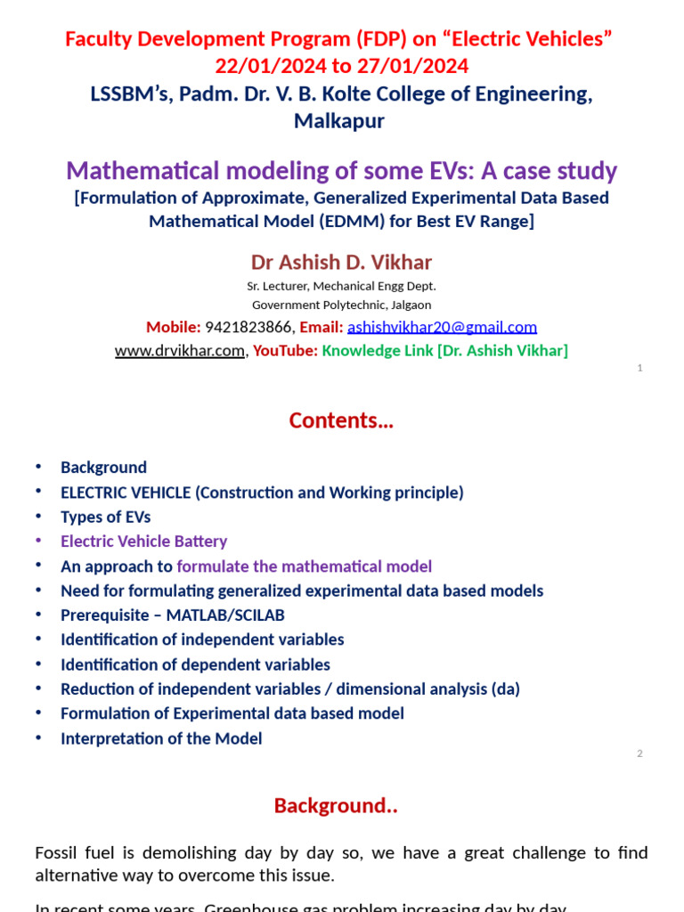 Faculty Development Program (FDP) On | PDF | Electric Vehicle | Electric Car