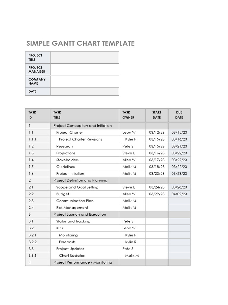 Simple Gantt Chart Template Guide | PDF | Business