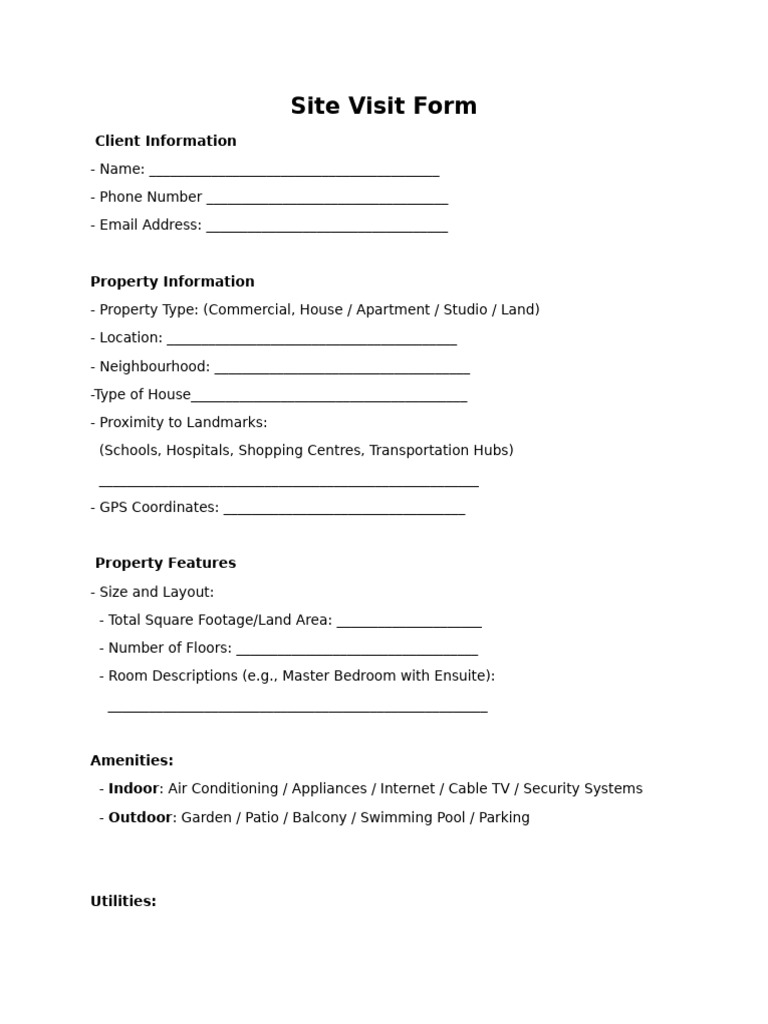 Site Visit Form | PDF | Bathroom | Room
