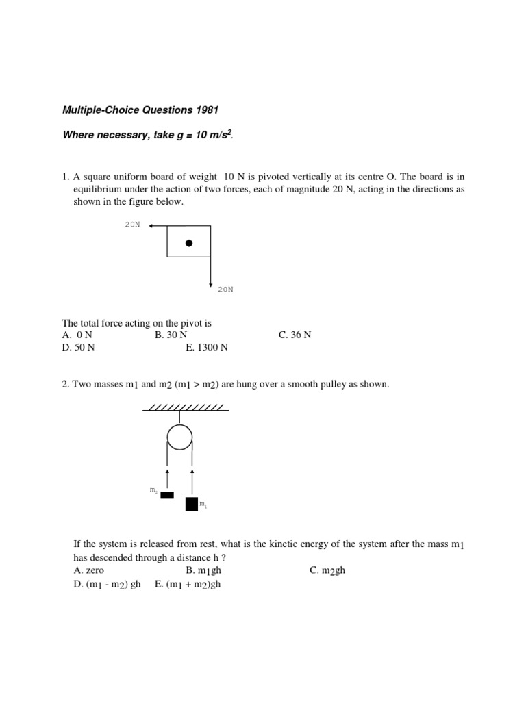 Multiple-Choice Questions 1981 Where Necessary, Take G 10 M/s | PDF ...