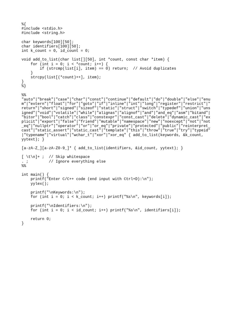 C/C++ Keyword and Identifier Extractor | PDF