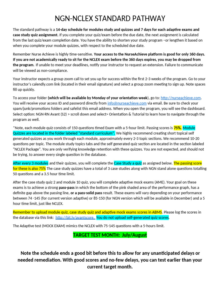 NGN NCLEX NA Standard Pathway Schedule Start 12.5.22 | PDF | National ...