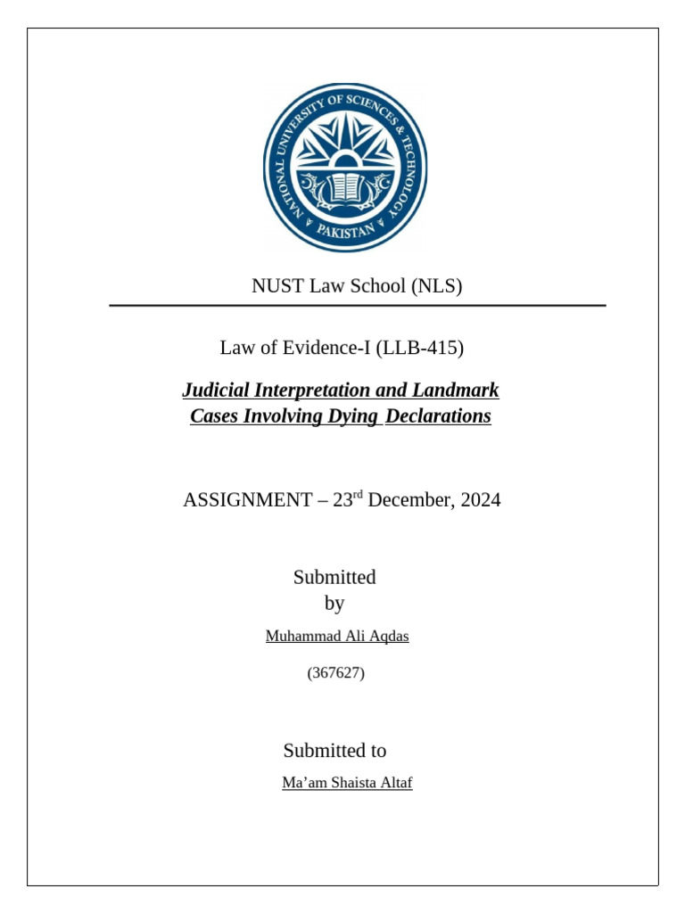 Ali Aqdas Assignment | PDF | Evidence (Law) | Legal Procedure