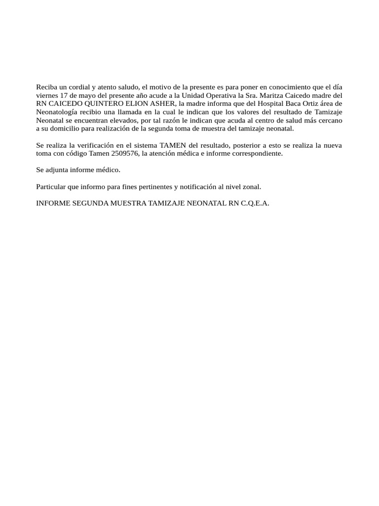 Informe para Quipux TAMEN | PDF