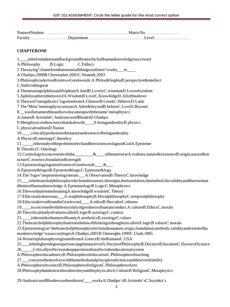 GST 102 Practice Question | PDF | Plato | Argument