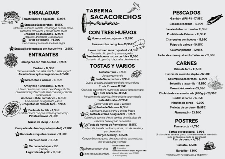 Menú Carta Taberna Sacacorchos | PDF | ensalada | Alimentos