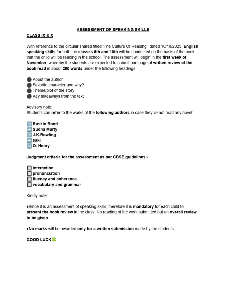 SPEAKING SKILLS CIRCULAR | PDF