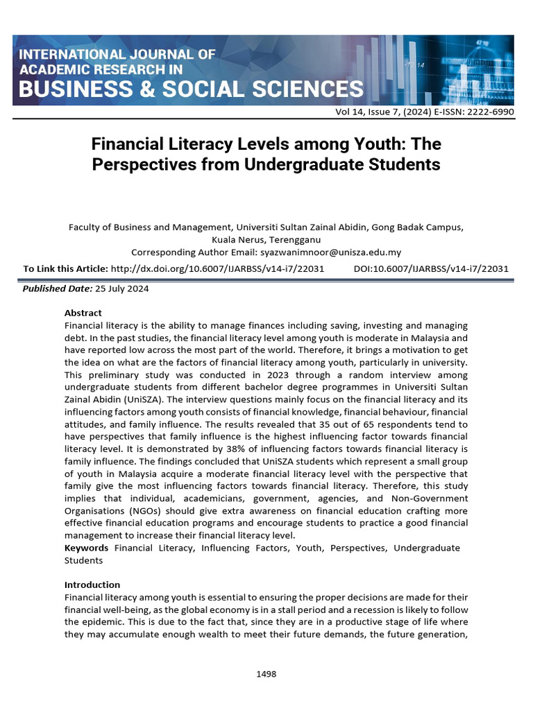 Financial Literacy Levels Among Youth The Perspectives From ...
