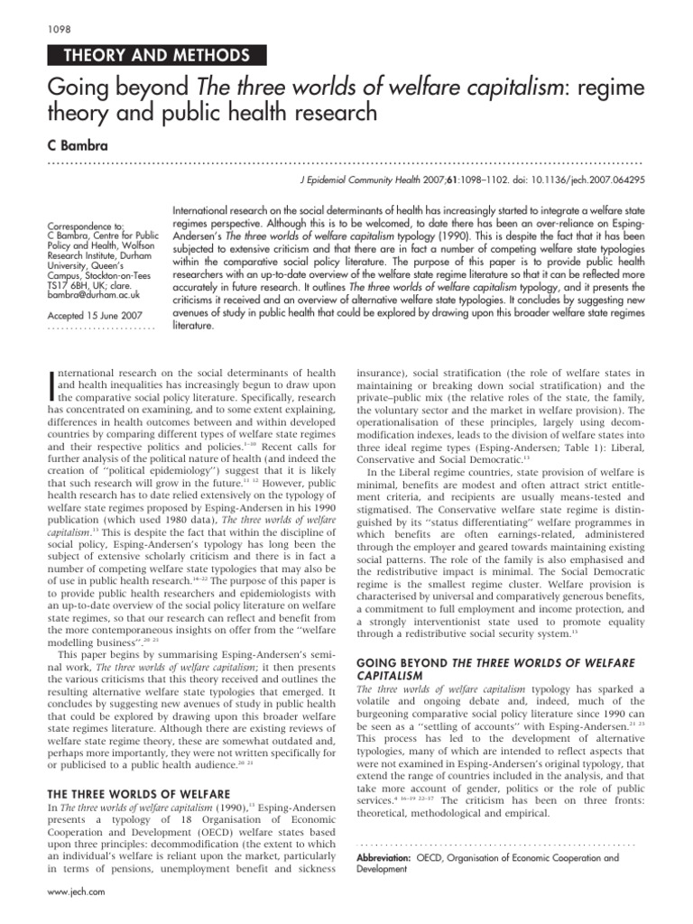 Bambra 2007 Going Beyond The Three Worlds of Welfare Capitalism | PDF ...