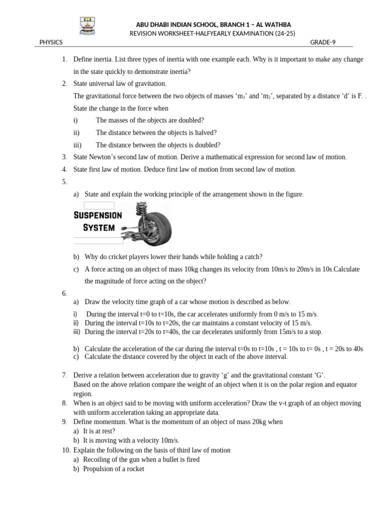 Revision Worksheet Halfyearly Examination Gr9 | PDF | Newton's Laws Of Motion | Acceleration