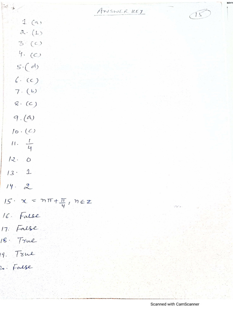 Answer Key (Trigonometry Assignment) | PDF
