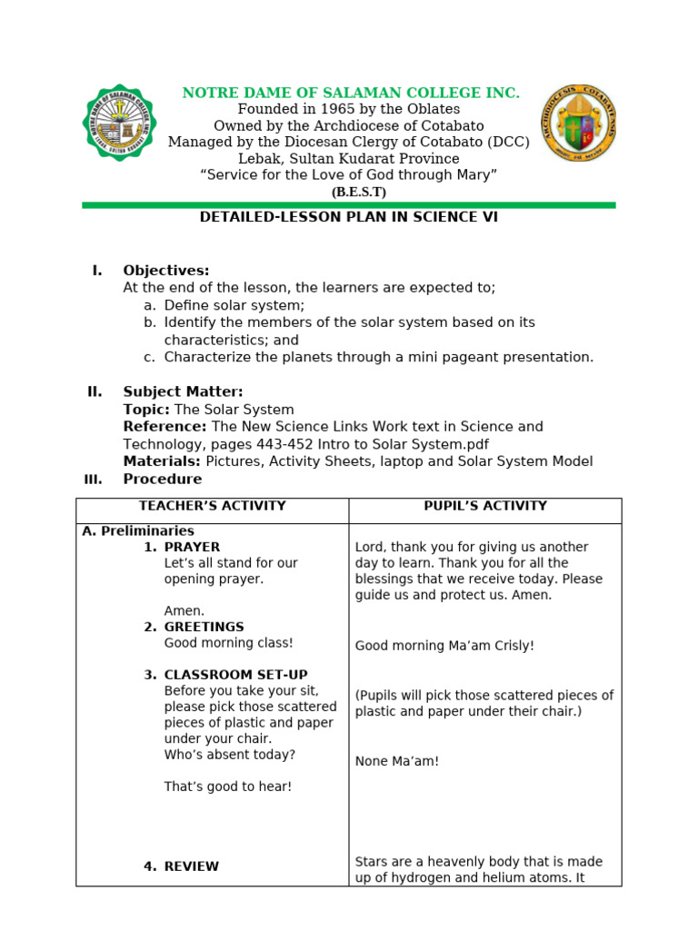 Grade 6 Solar System Lesson Plan | PDF | Planets | Solar System