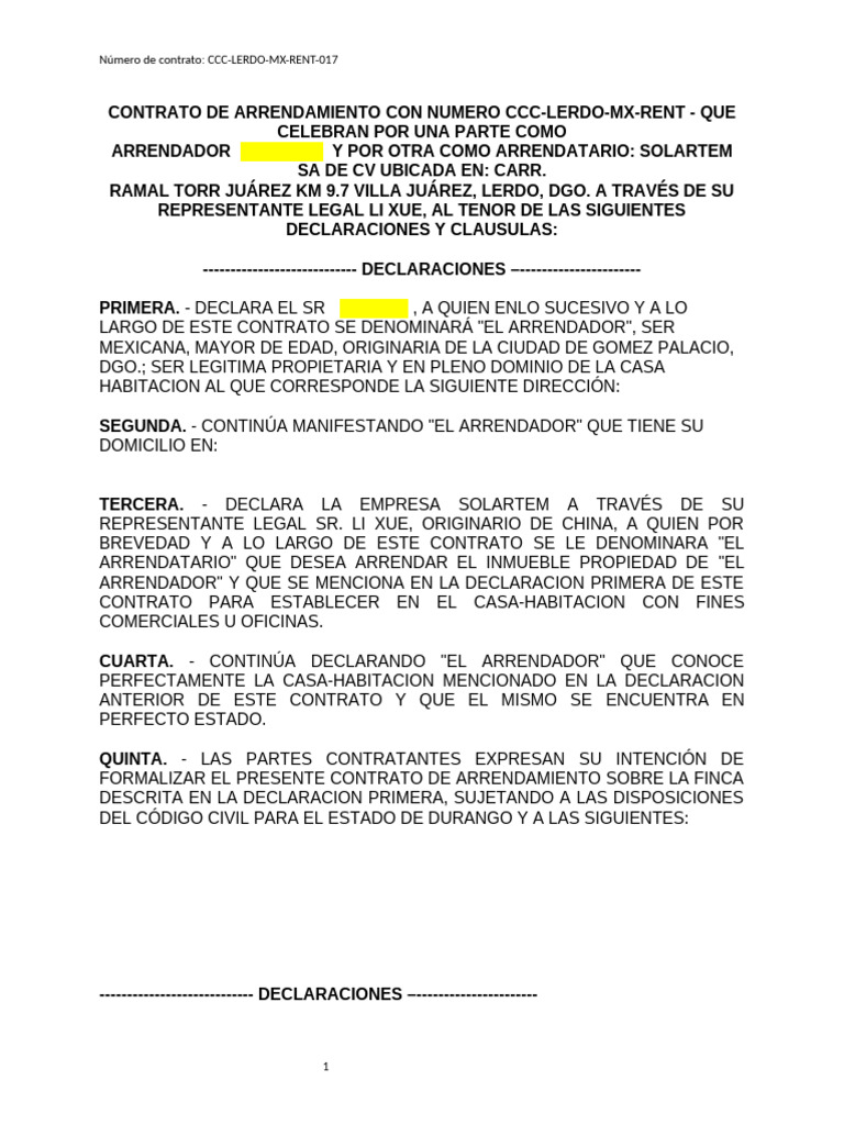 Contrato de Arrendamiento Comercial en Lerdo | PDF | Propiedad | Ley común