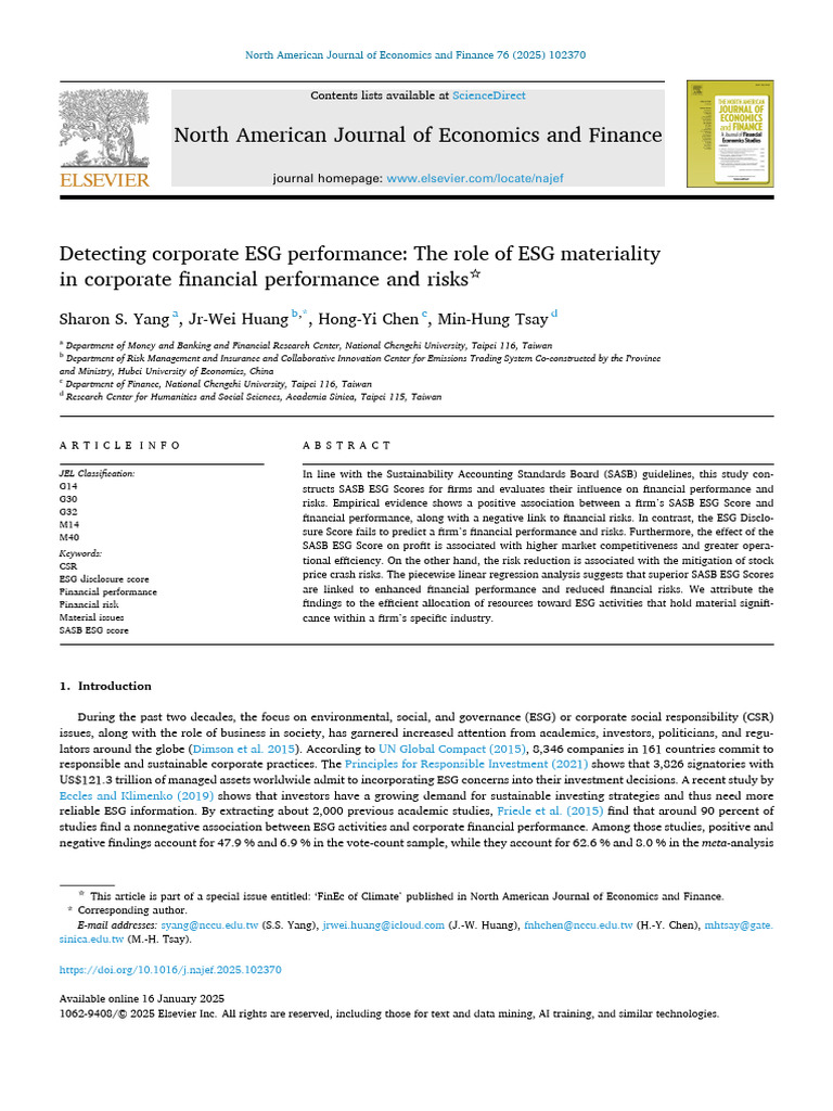 Detecting Corporate ESG Performance The Role of ESG Materiality | PDF ...