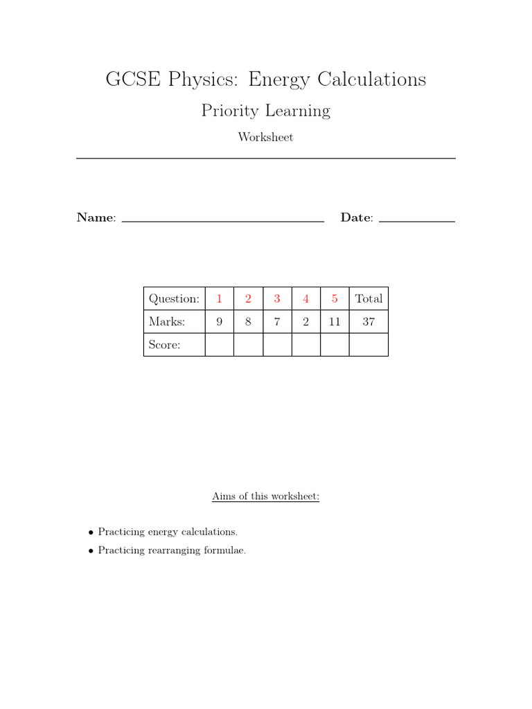 Physics GPE EPE KE Calculations | PDF | Potential Energy | Mass