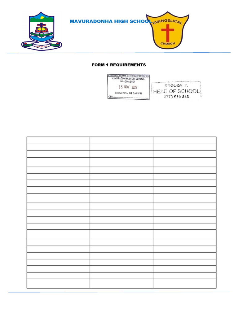 Form 1 Requirements 2025 | PDF | Skirt | Dress