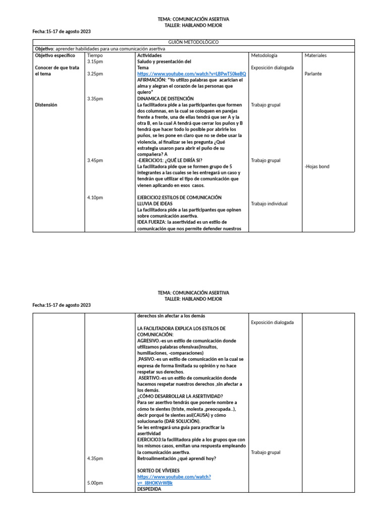 Taller Comunicacion Asertiva | PDF