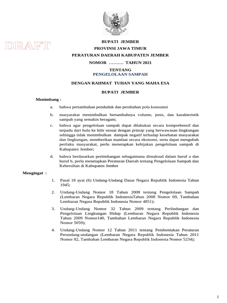 Draft Perda Sampah | PDF