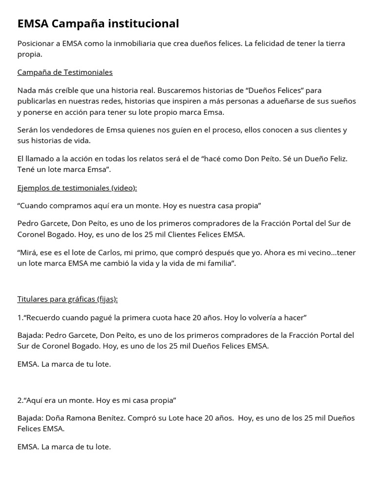 Historias de Dueños Felices EMSA | PDF